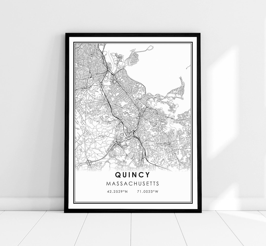 Quincy Massachusetts Map Print Poster Canvas | Massachusetts Map Print ...