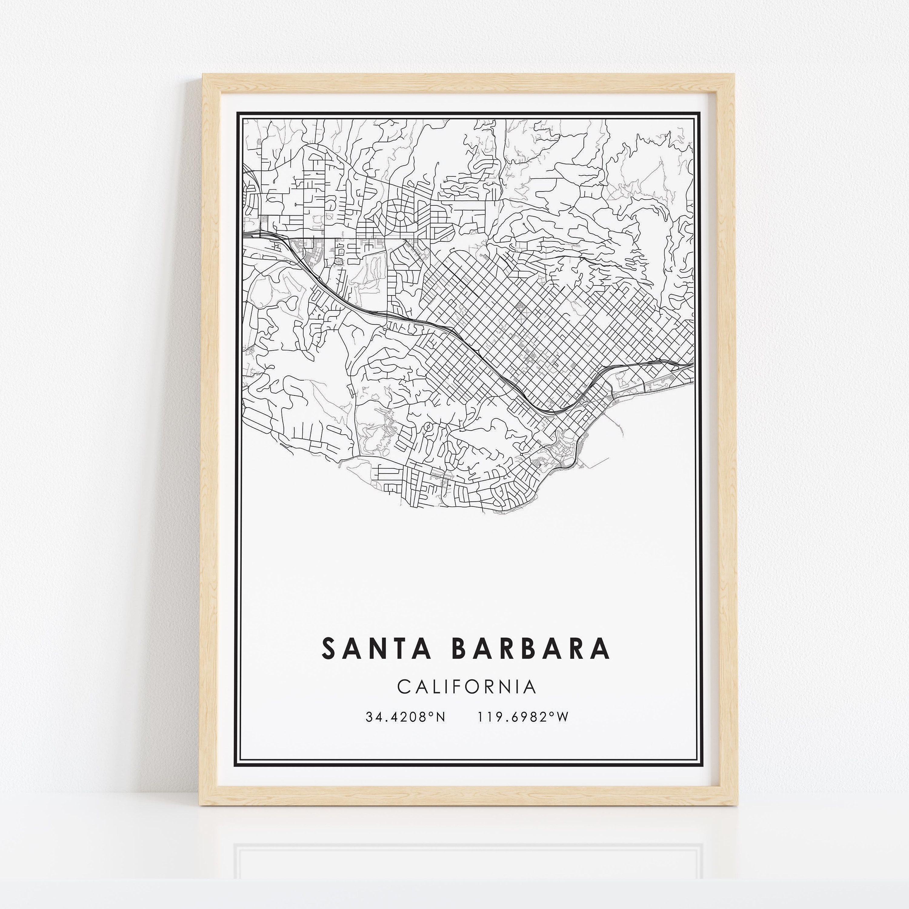 Santa Barbara Map Print Poster Canvas | California Map Print Poster ...