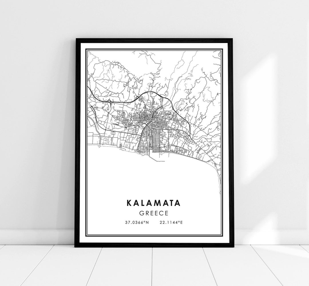 Kalamata Map Print Poster Canvas | Greece Road Map Print Poster Canvas ...