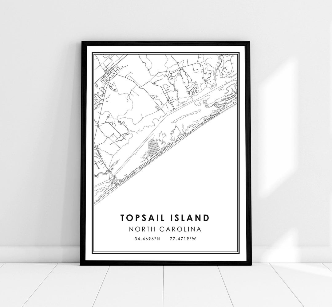 Topsail Island Map Print Poster Canvas | North Carolina Map Print ...