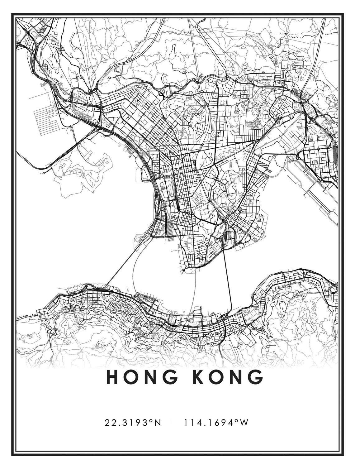 Hong Kong map print poster canvas Hong Kong city map print | Etsy