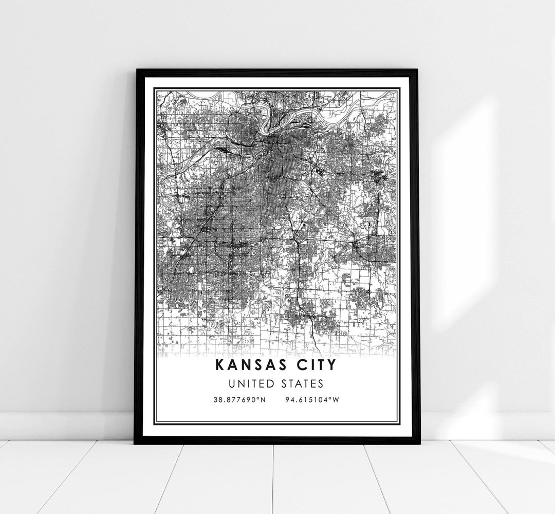 Kansas City Map Print Poster Canvas | United States Map Print Poster ...