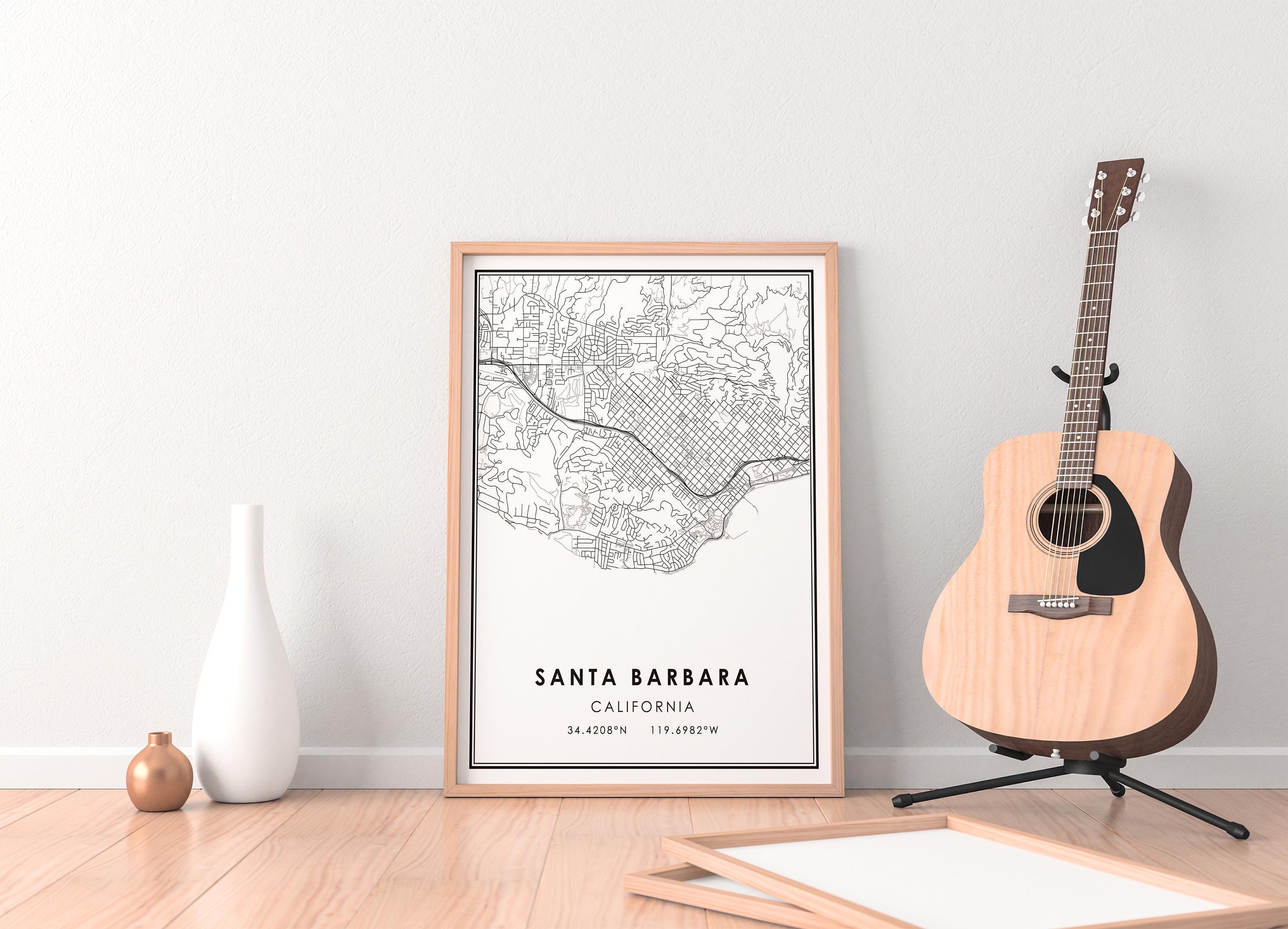 Santa Barbara Map Print Poster Canvas | California Map Print Poster ...