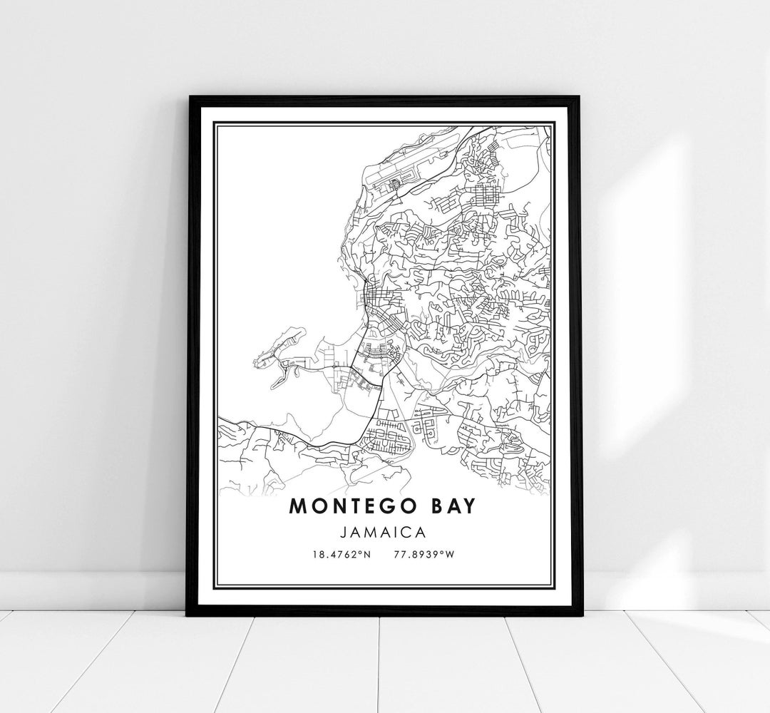 Montego Bay Map Print Poster Canvas | Jamaica Map Print Poster Canvas ...