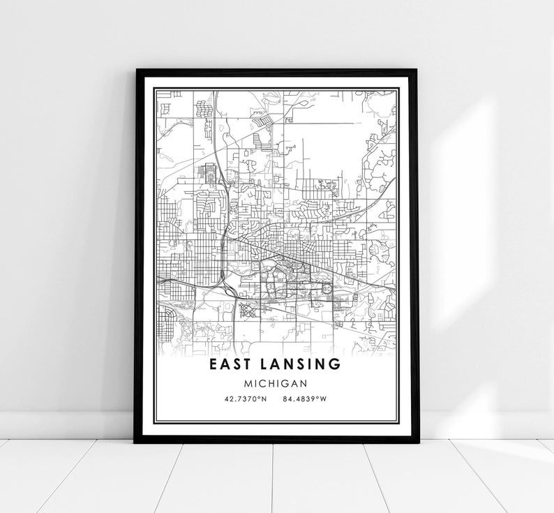 East Lansing Map Print Poster Canvas Michigan Map Print - Etsy