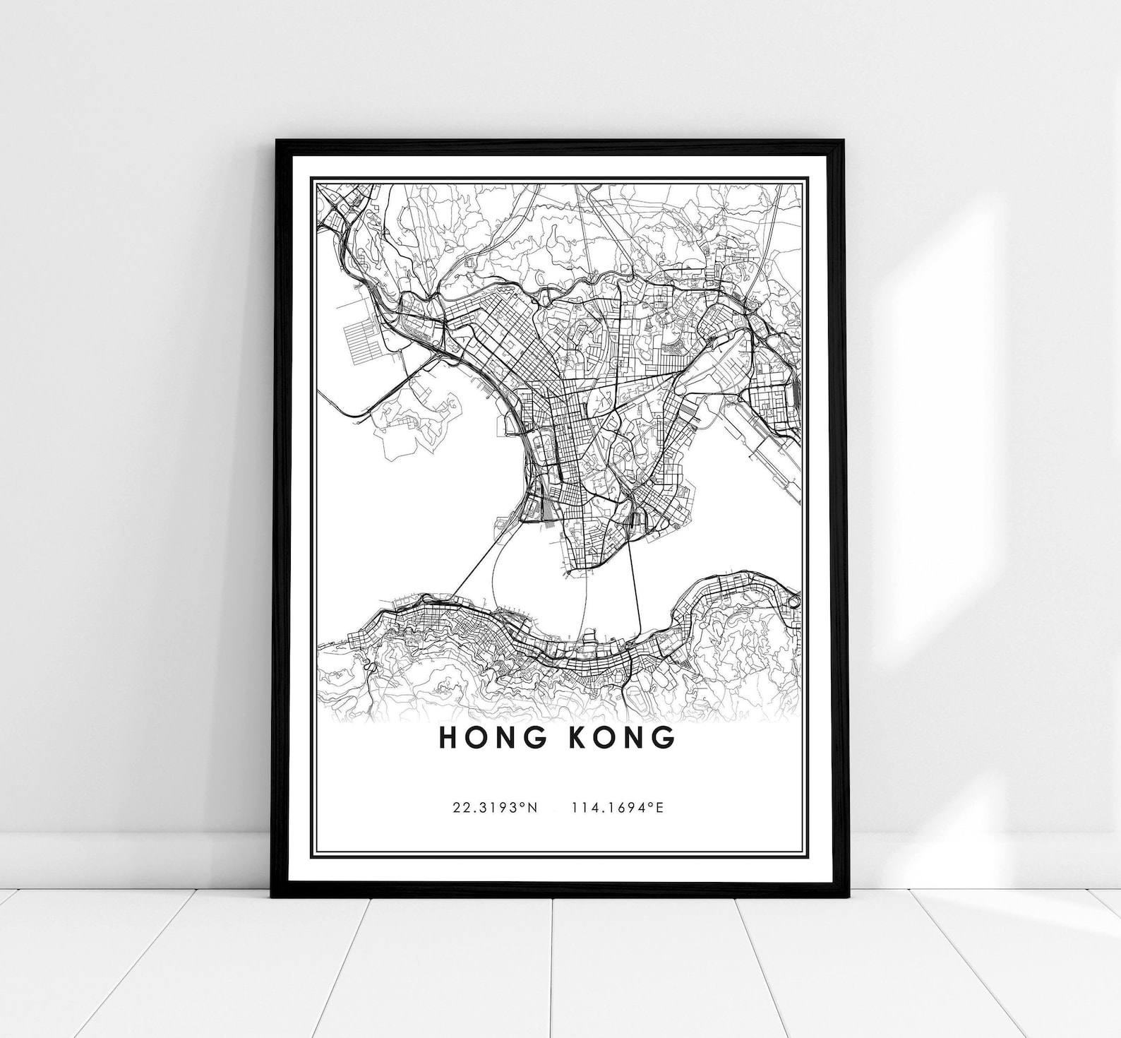 Hong Kong Map Print Poster Canvas | Hong Kong Road Map Print Poster ...