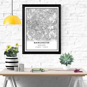 Manchester Map Print Poster Canvas England Map Print Poster | Etsy