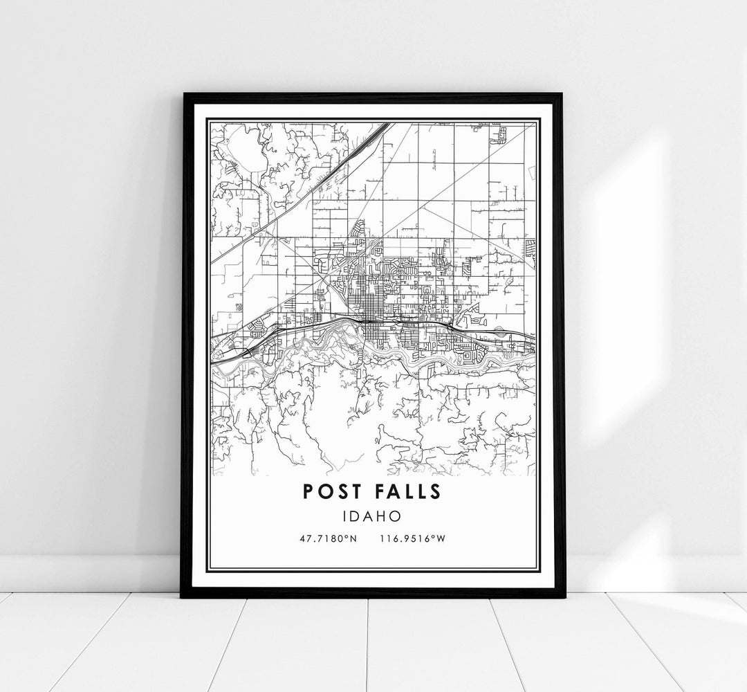 Post Falls Idaho Map Print Poster Canvas | Post Falls Idaho Map Print ...