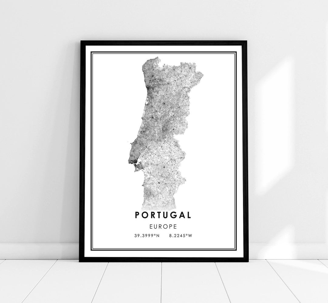 Portugal Country Map Print Poster Canvas | Portugal Country Road Map ...