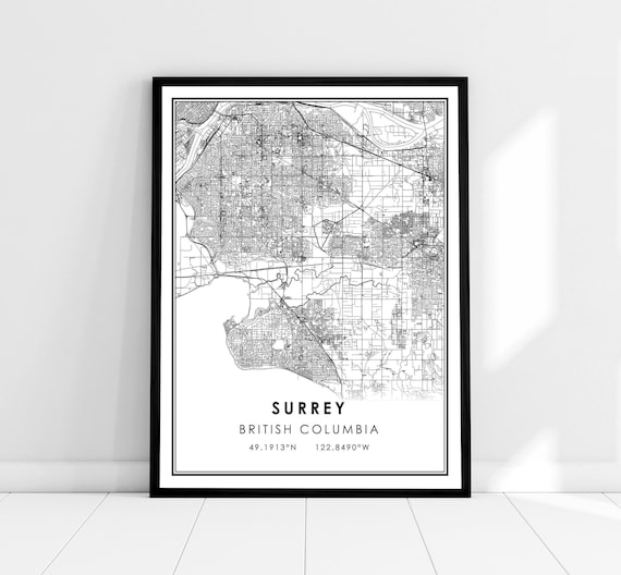 Surrey Map Print Poster Canvas British Columbia Map Print - Etsy