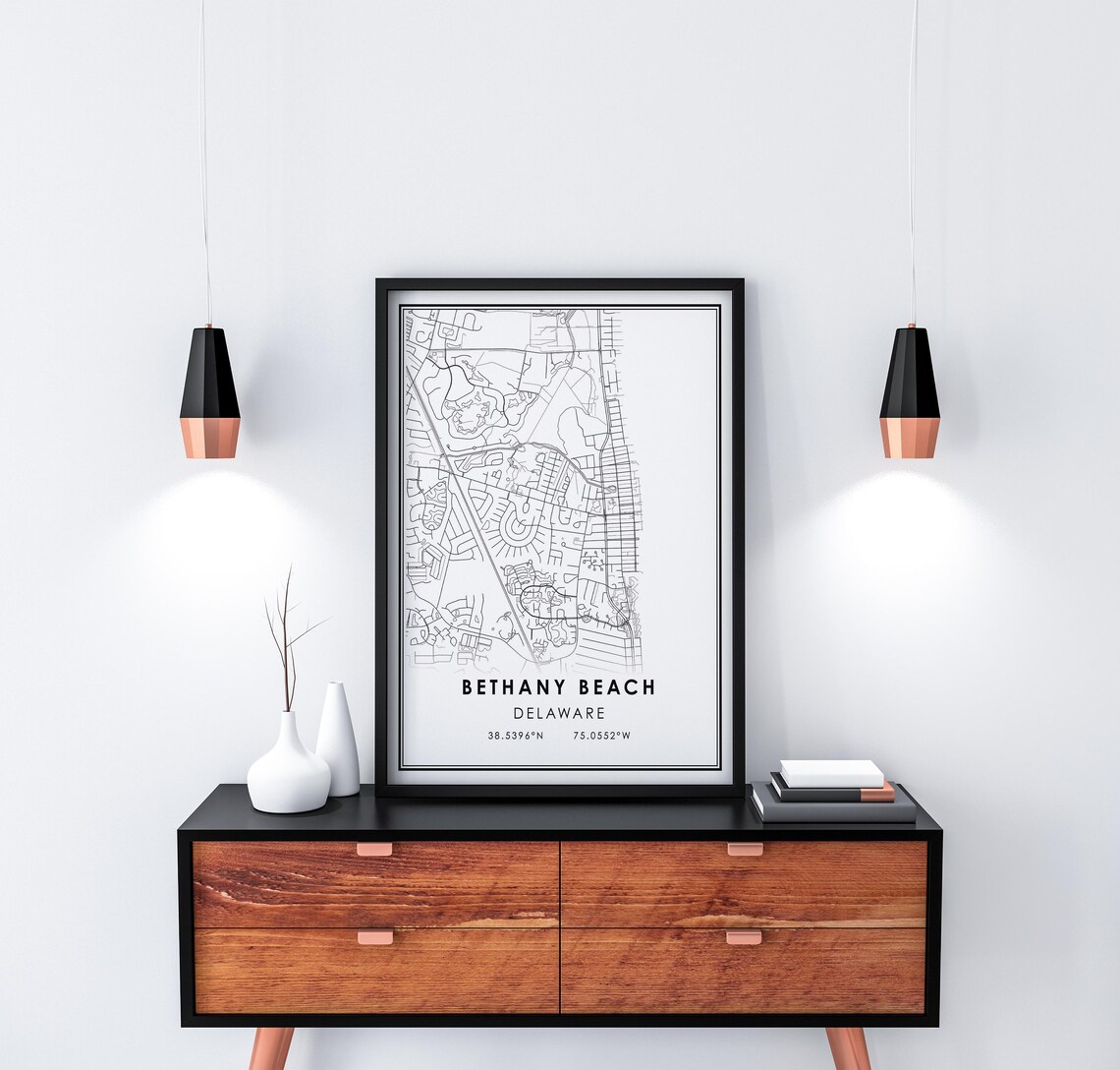 Bethany Beach Map Print Poster Canvas | Delaware Map Print Poster ...