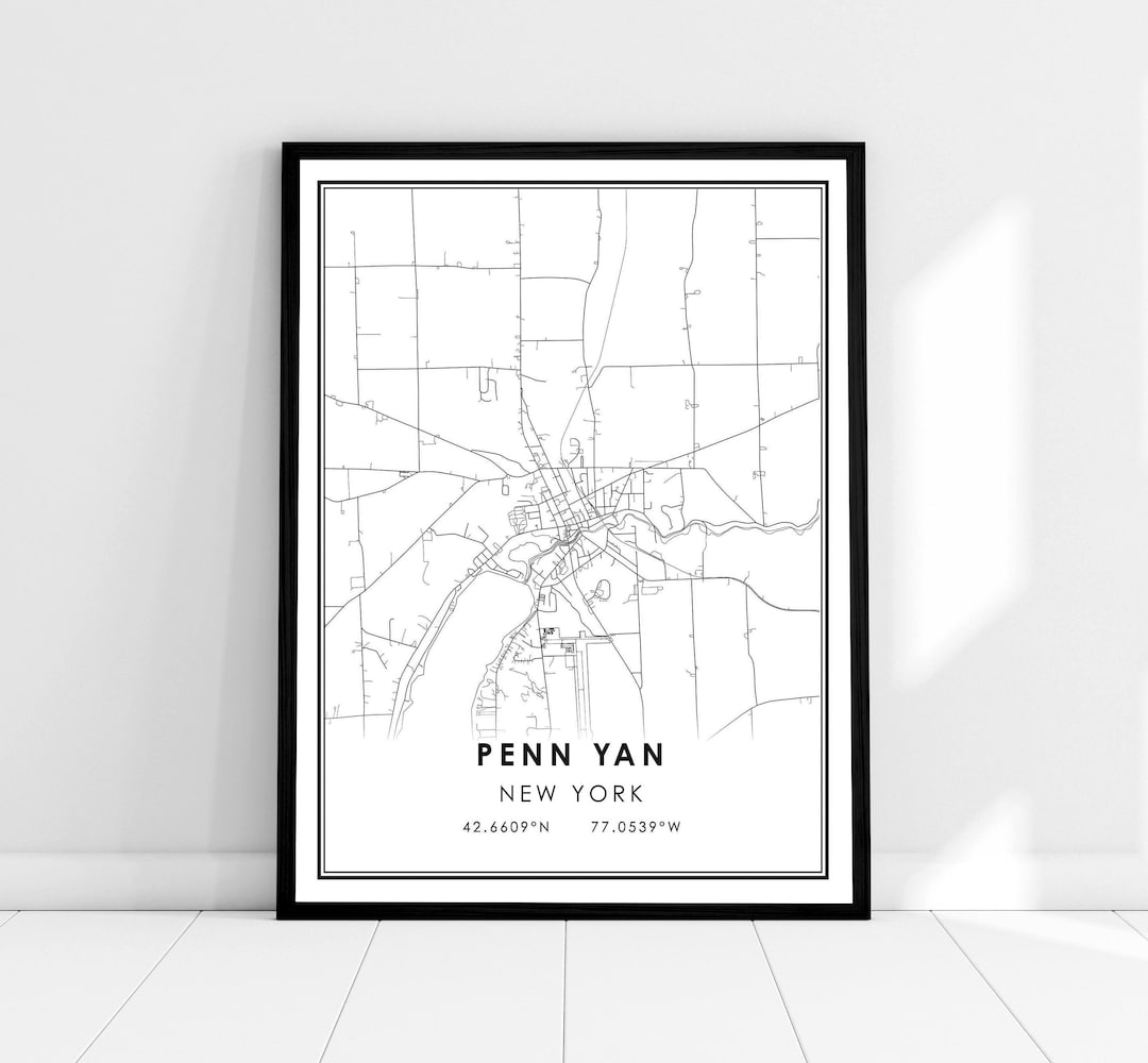 Penn Yan Map Print Poster Canvas | New York Map Print Poster Canvas ...