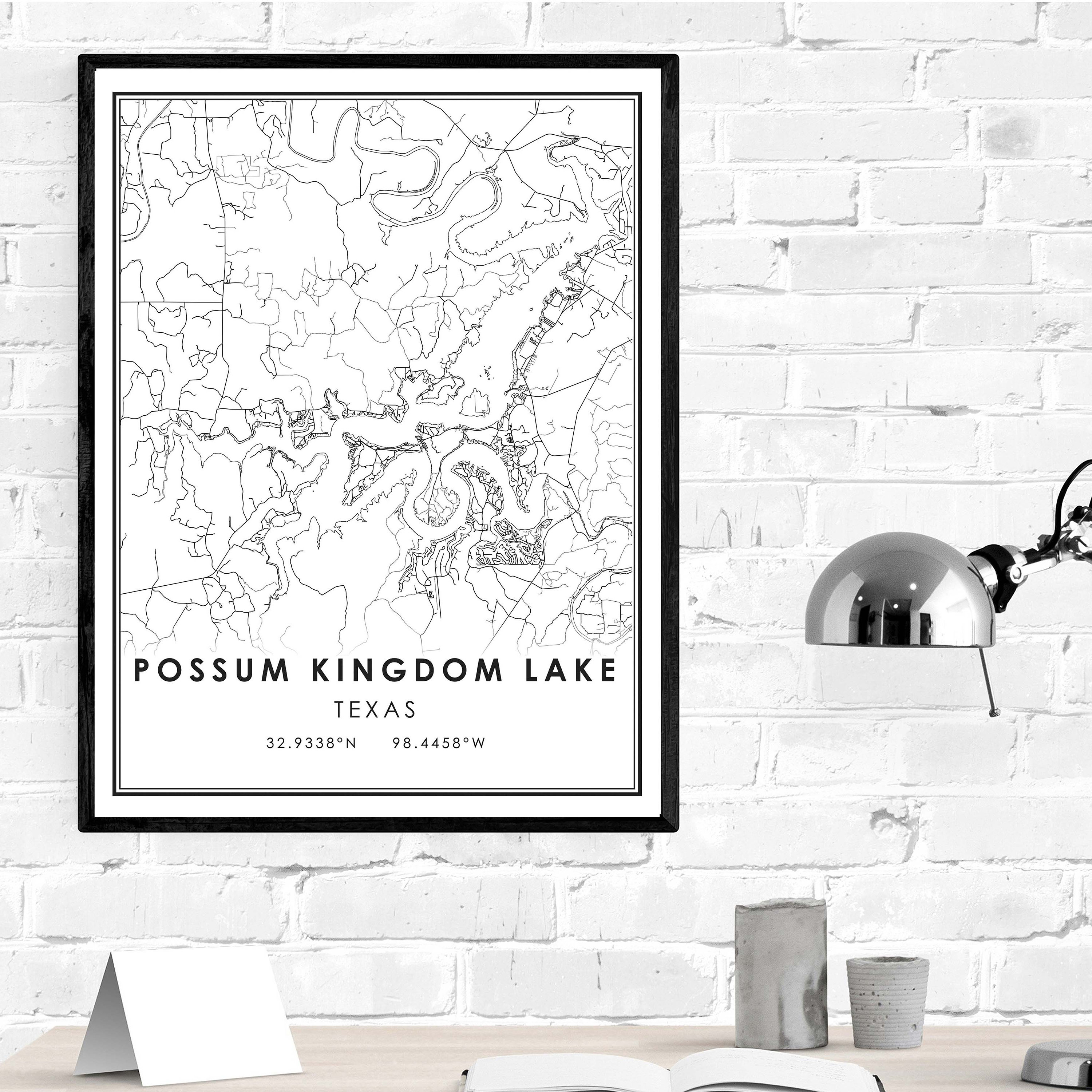 Possum Kingdom Lake map print poster canvas Possum Kingdom | Etsy