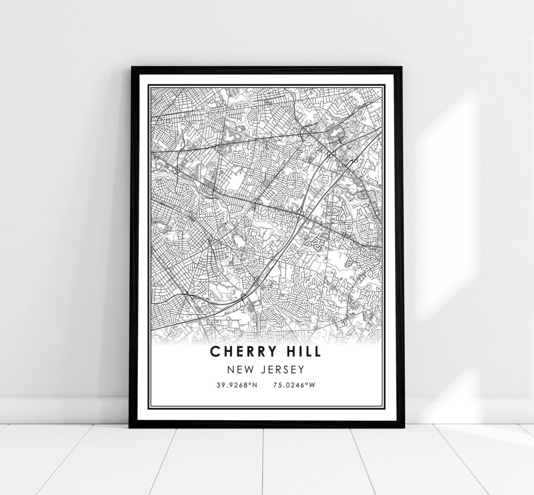 Cherry Hill Map Print Poster Canvas | New Jersey Map Print Poster ...
