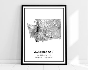 Washington State Wall Map Large Print Poster 34x24 - Etsy