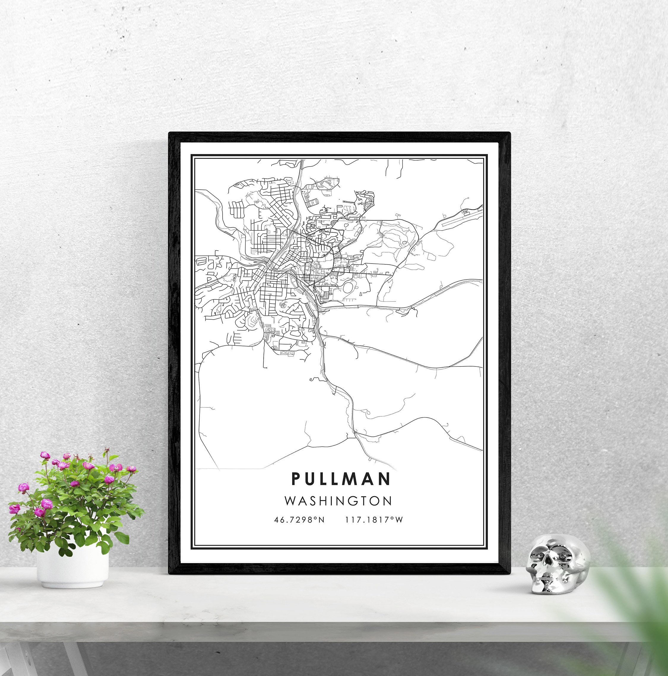 Pullman map print poster canvas Washington map print poster | Etsy