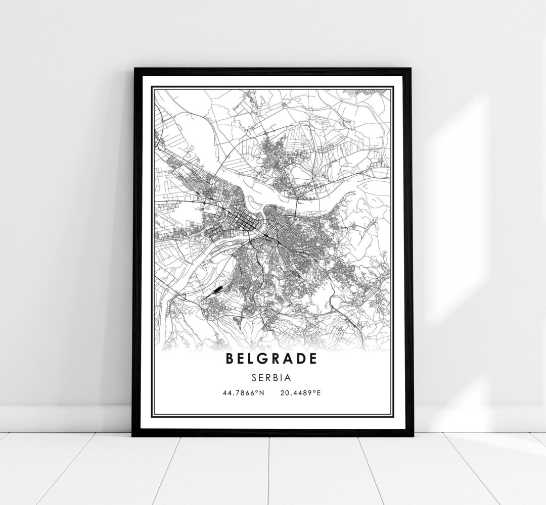 Belgrade Map Print Poster Canvas | Serbia Map Print Poster Canvas ...