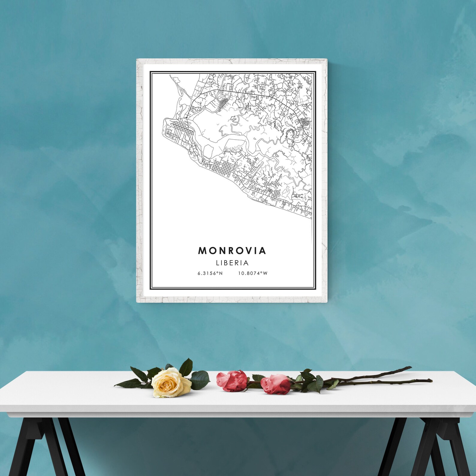 Monrovia map print poster canvas Liberia Street map | Etsy