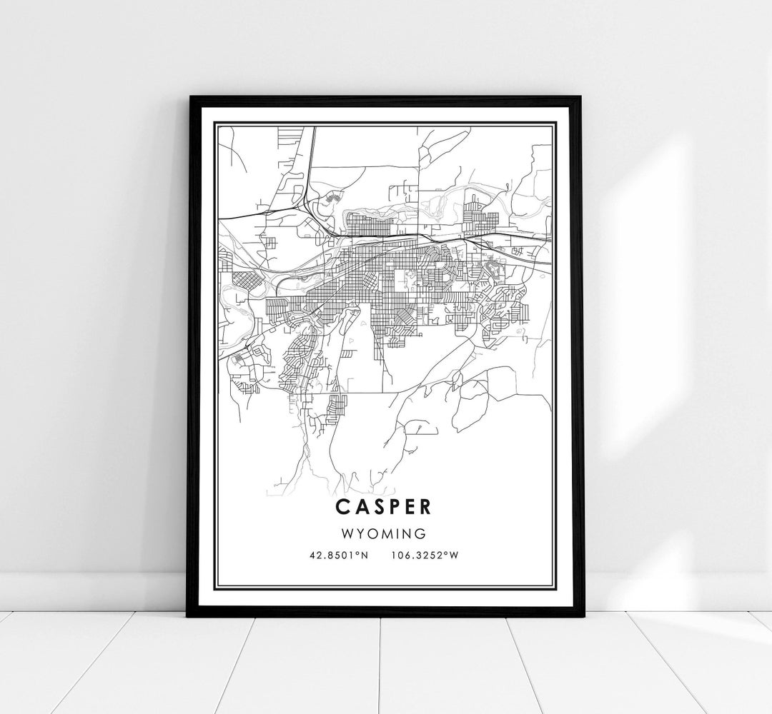 Casper Map Print Poster Canvas Wyoming Map Print Poster Canvas Casper ...