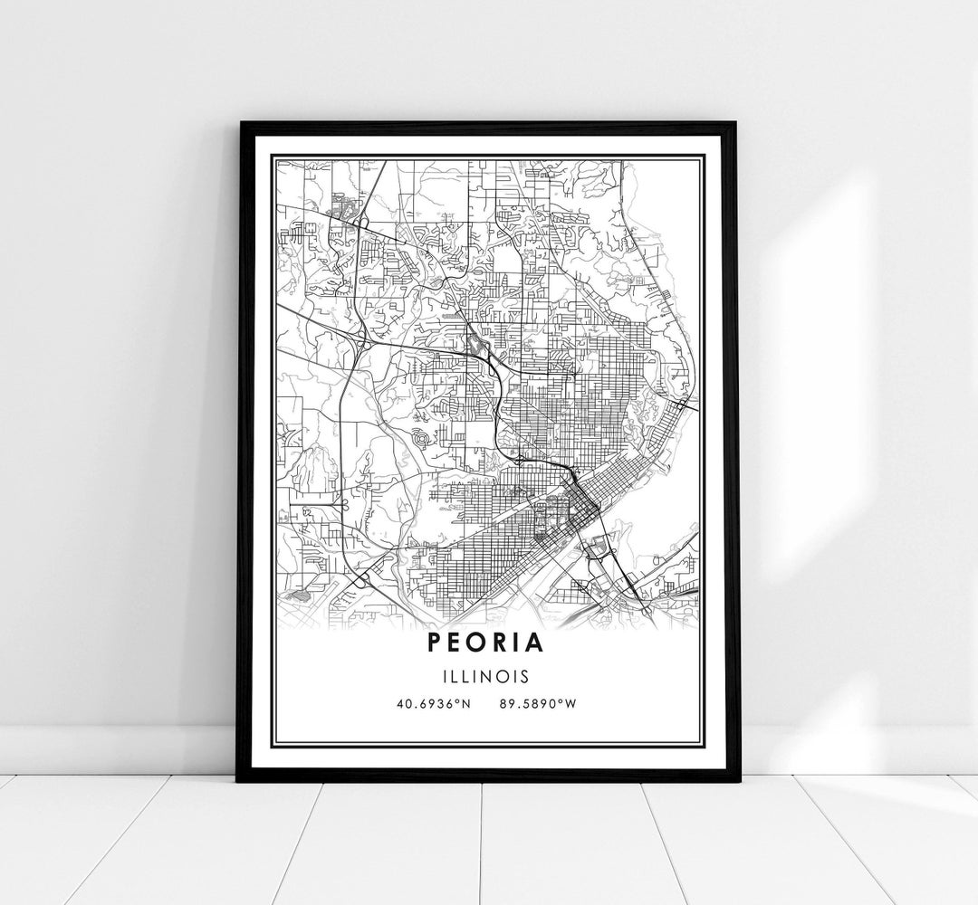 Peoria Map Print Poster Canvas | Illinois Map Print Poster Canvas ...