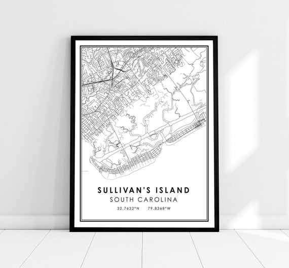 Sullivan's Island mapa imprimir póster lienzo / Mapa de - Etsy México