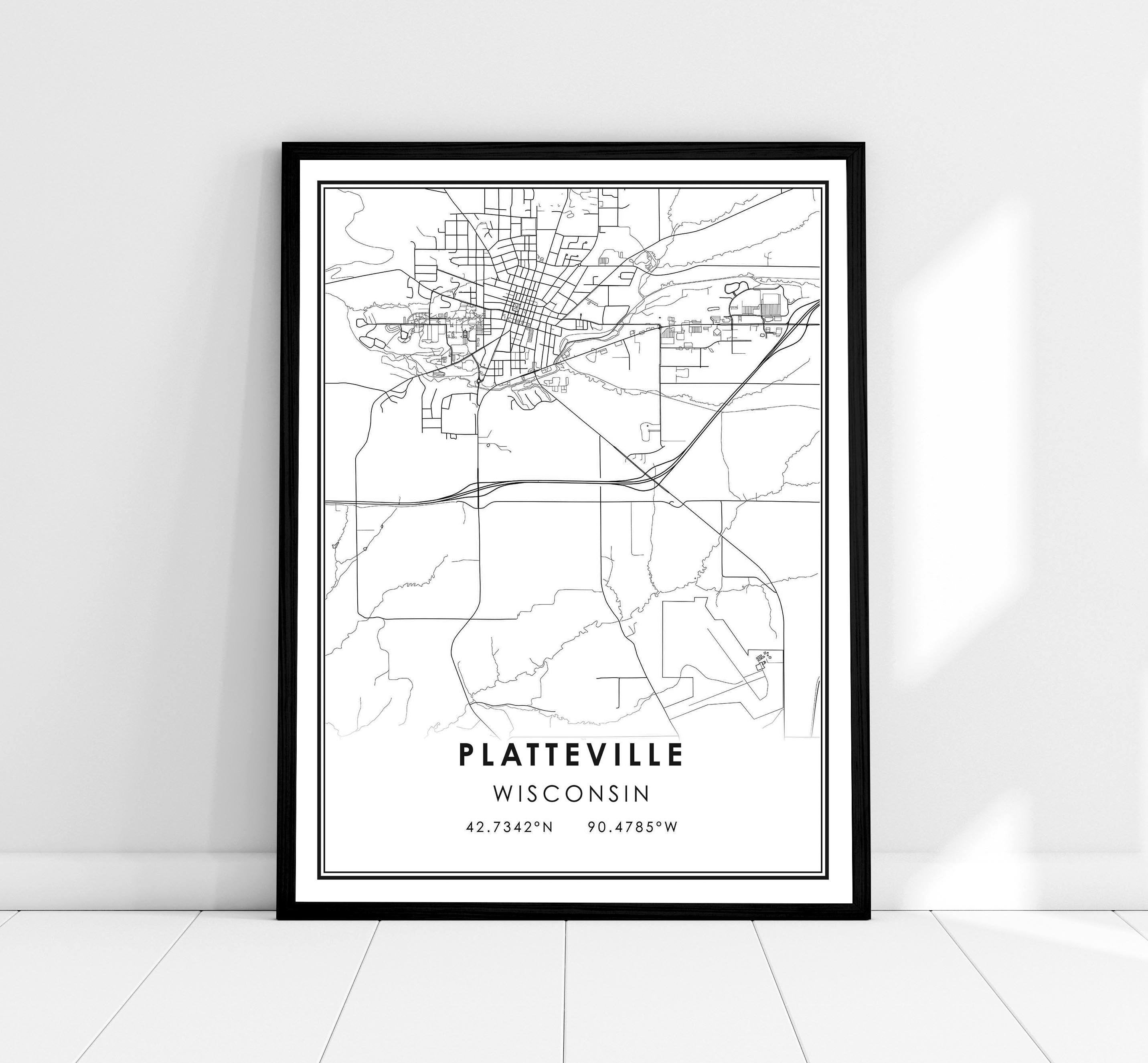 Platteville Map Print Poster Canvas | Wisconsin Map Print Poster Canvas ...