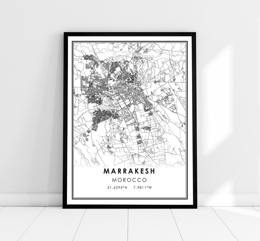 Marrakesh Map Print Poster Canvas | Morocco Map Print Poster Canvas ...