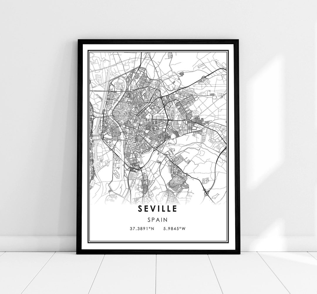 Seville Map Print Poster Canvas | Spain Map Print Poster Canvas ...