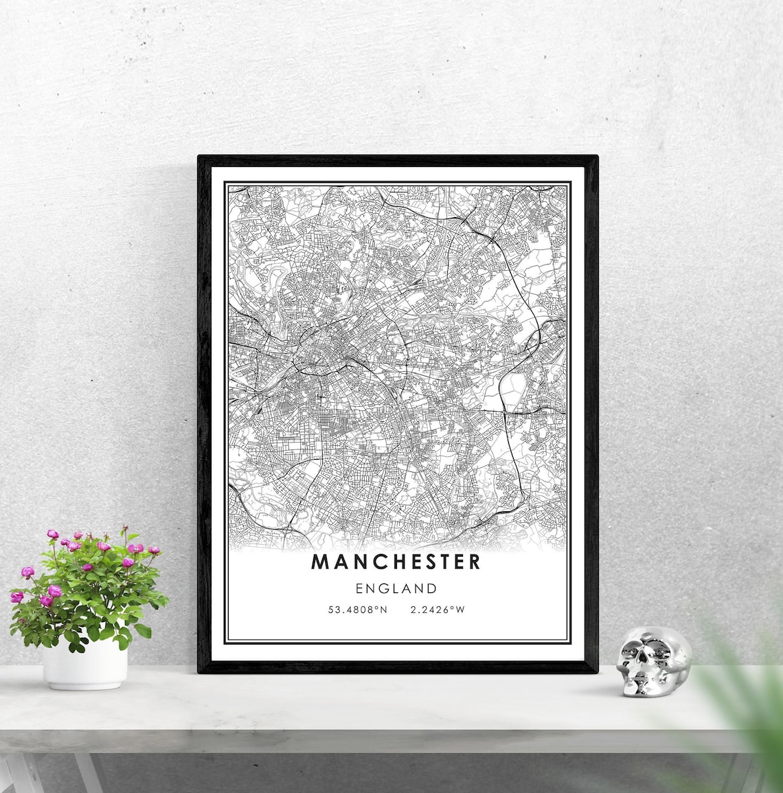 Manchester map print poster canvas Manchester England city | Etsy