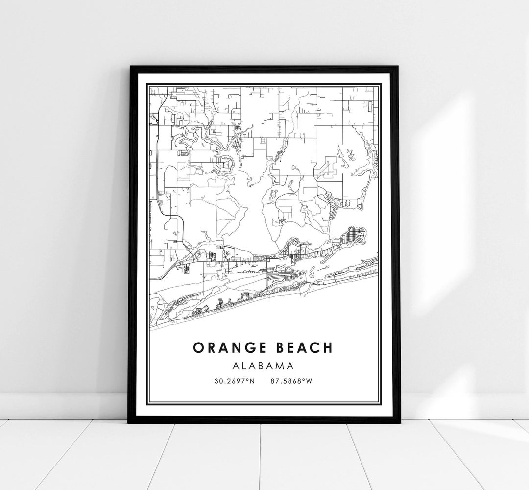 Orange Beach Map Print Poster Canvas | Alabama Map Print Poster Canvas ...