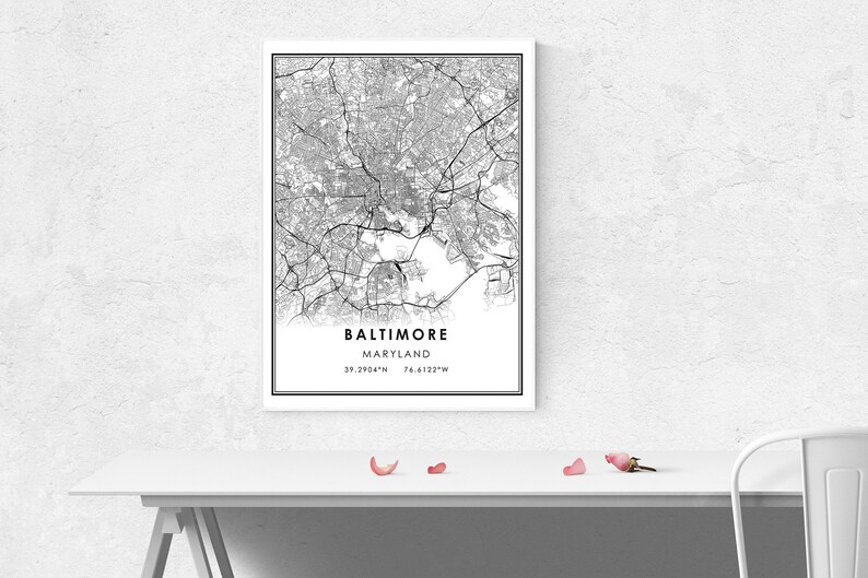 Baltimore map print poster canvas Maryland map print poster | Etsy