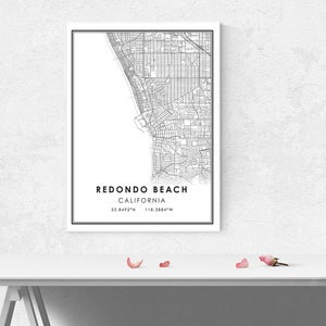 Redondo Beach map print poster canvas California Street map | Etsy