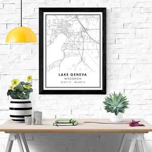 Lake Geneva Map Print Poster Canvas Wisconsin Map Print | Etsy