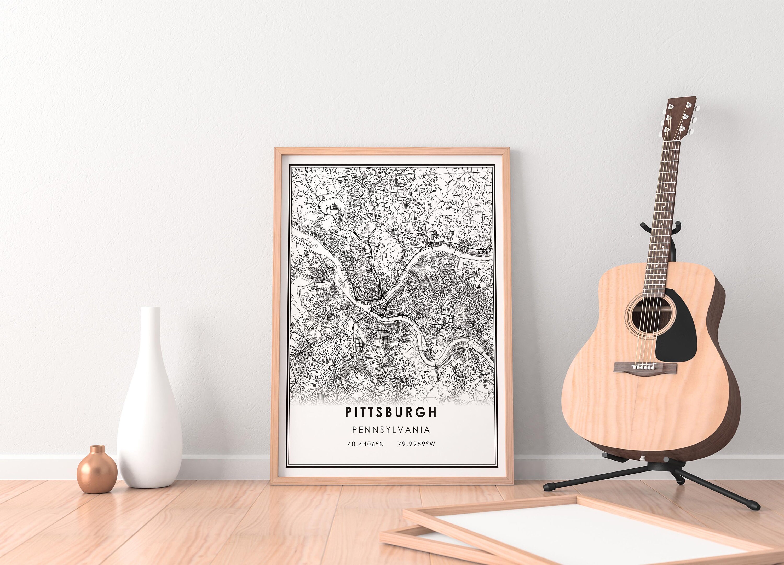 Pittsburgh Map Print Poster Canvas | Pennsylvania Map Print Poster ...