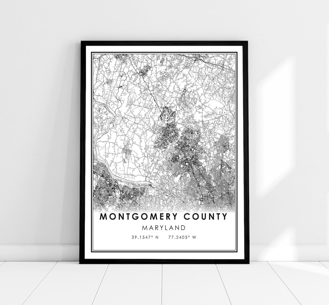 Montgomery County Map Print Poster Canvas | Maryland Street Map Print ...