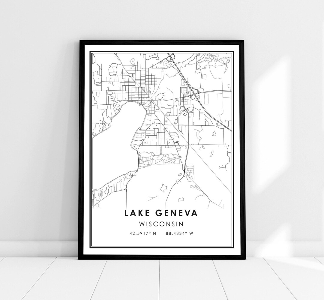 Lake Geneva Map Print Poster Canvas | Wisconsin Map Print Poster Canvas ...