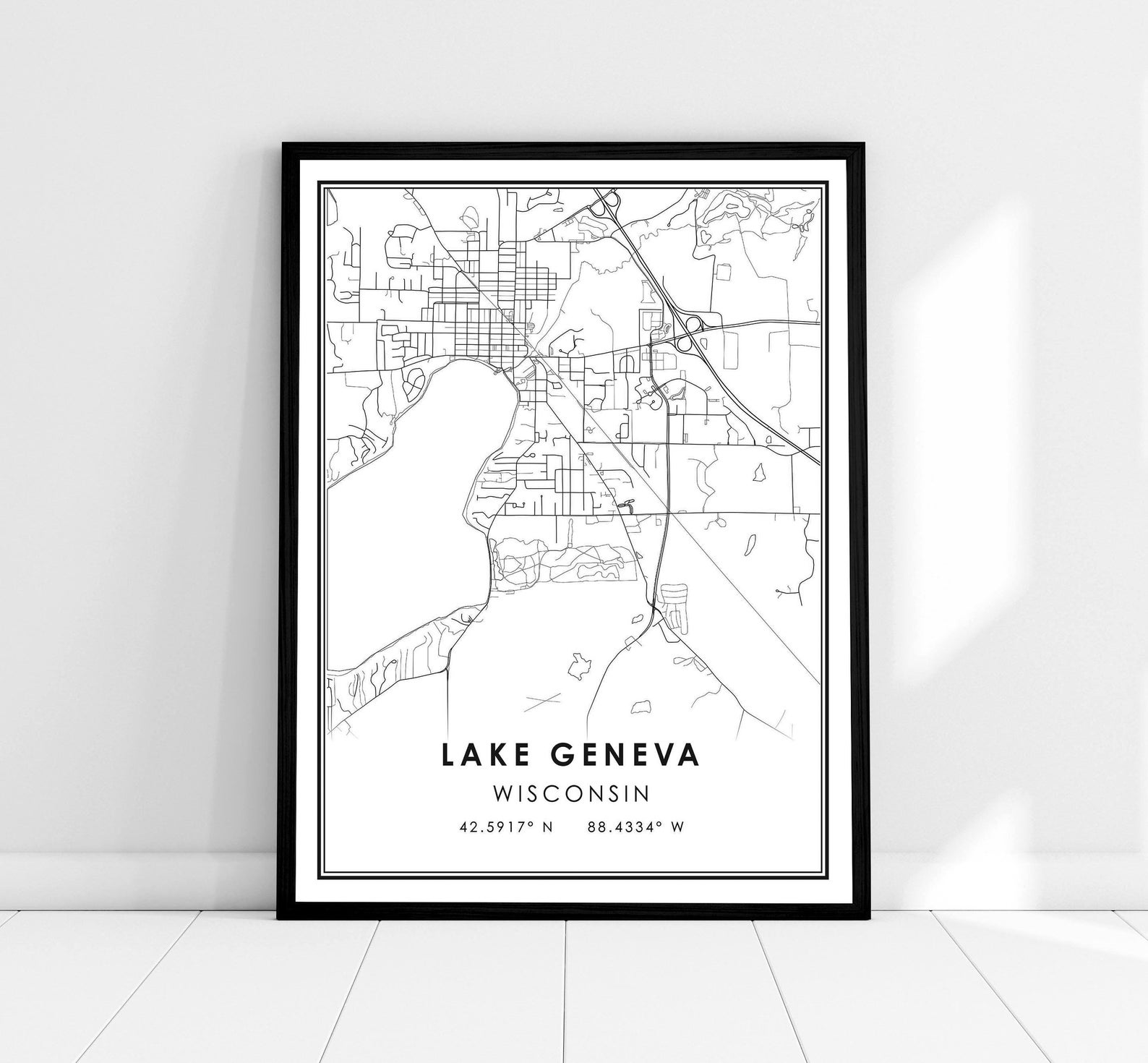 Lake Geneva Map Print Poster Canvas Wisconsin Map Print - Etsy