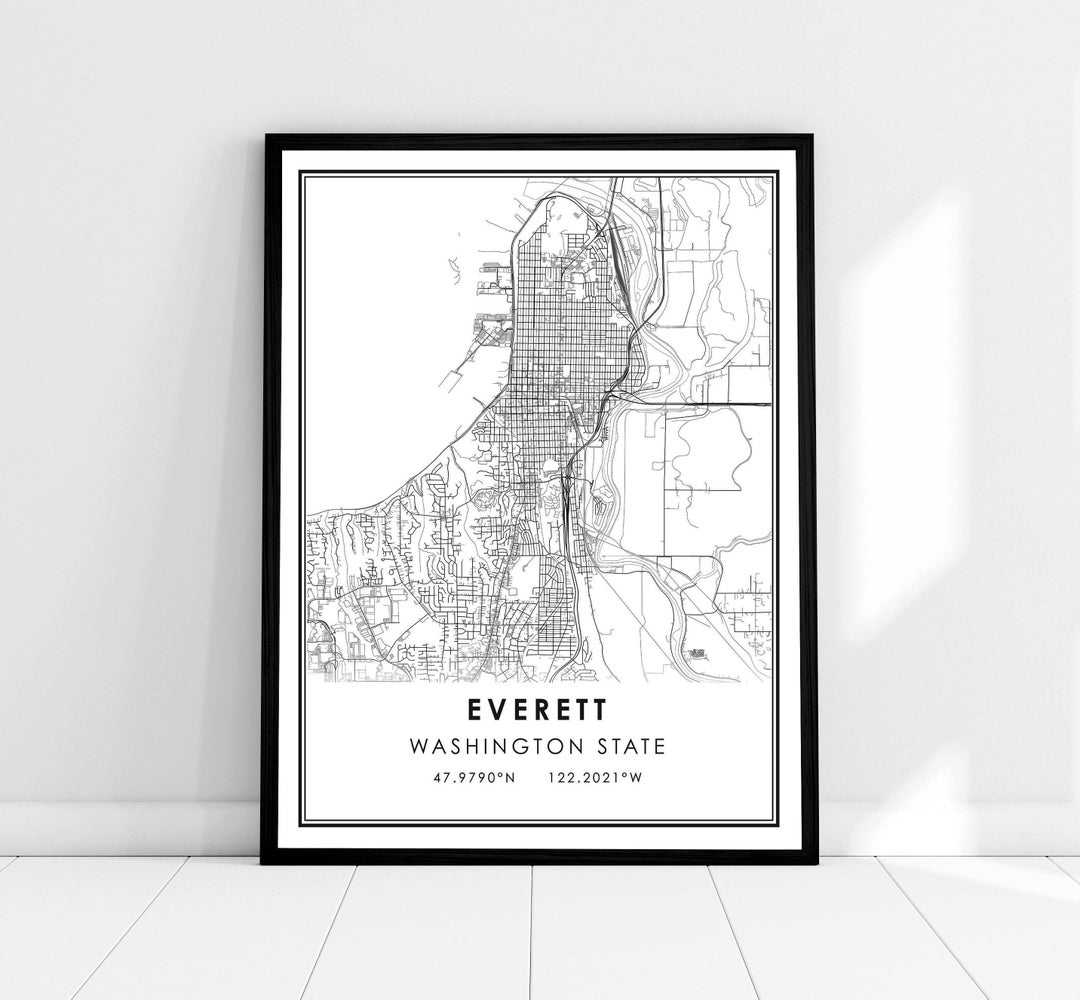 Everett Map Print Poster Canvas | Washington Map Print Poster Canvas ...