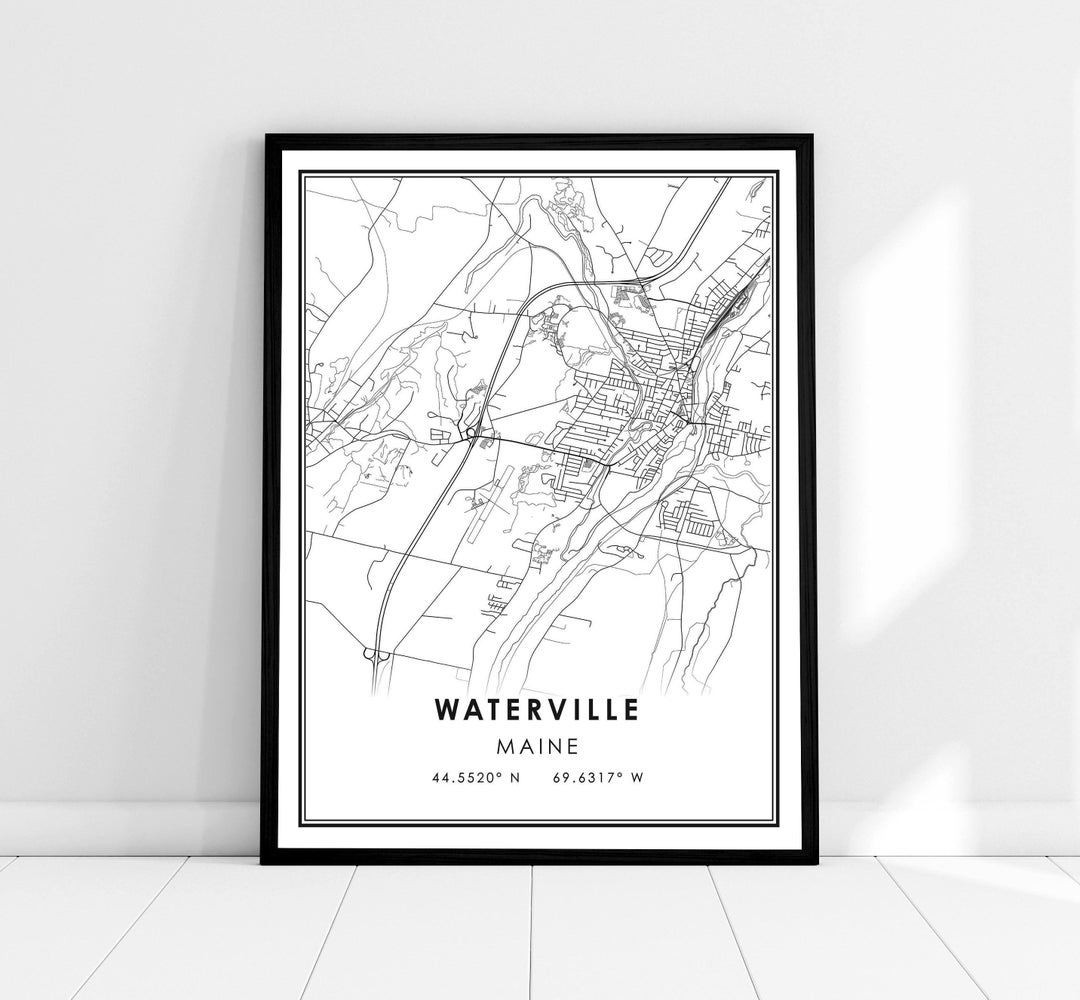 Waterville Map Print Poster Canvas | Maine Map Print Poster Canvas ...
