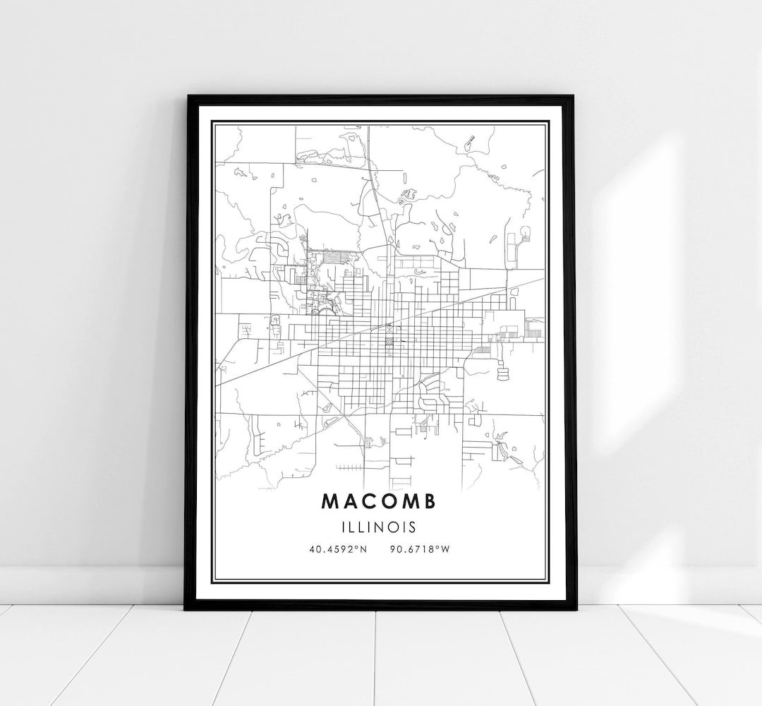 Macomb Map Print Poster Canvas | Illinois Map Print Poster Canvas ...
