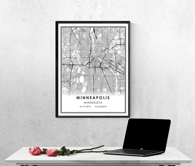 Minneapolis Map Print Poster Canvas Minnesota Map Print | Etsy