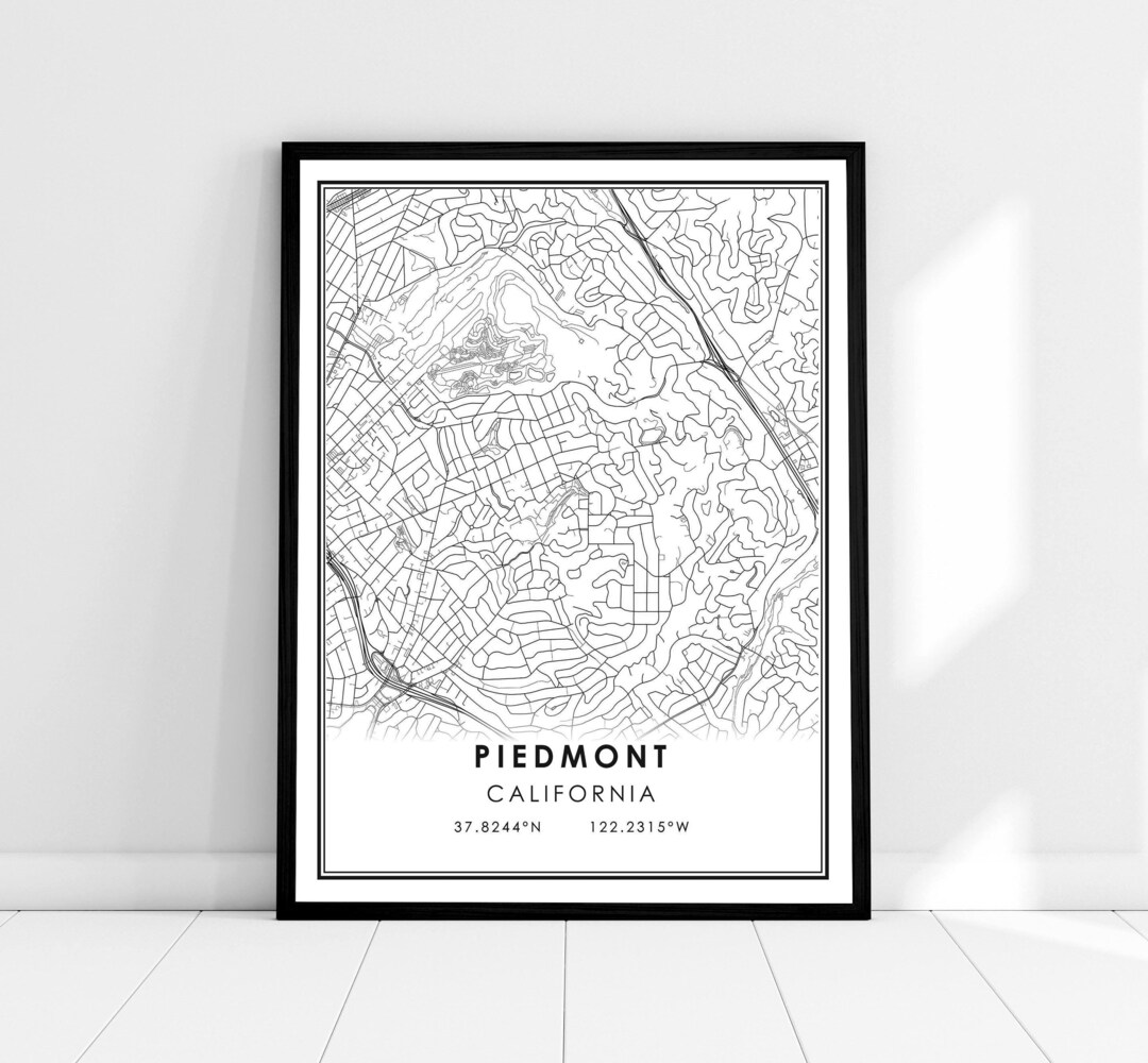 Piedmont Map Print Poster Canvas | California Map Print Poster Canvas ...