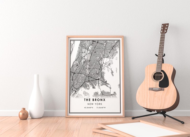 The Bronx Map Print Poster Canvas | New York Map Print Poster Canvas ...