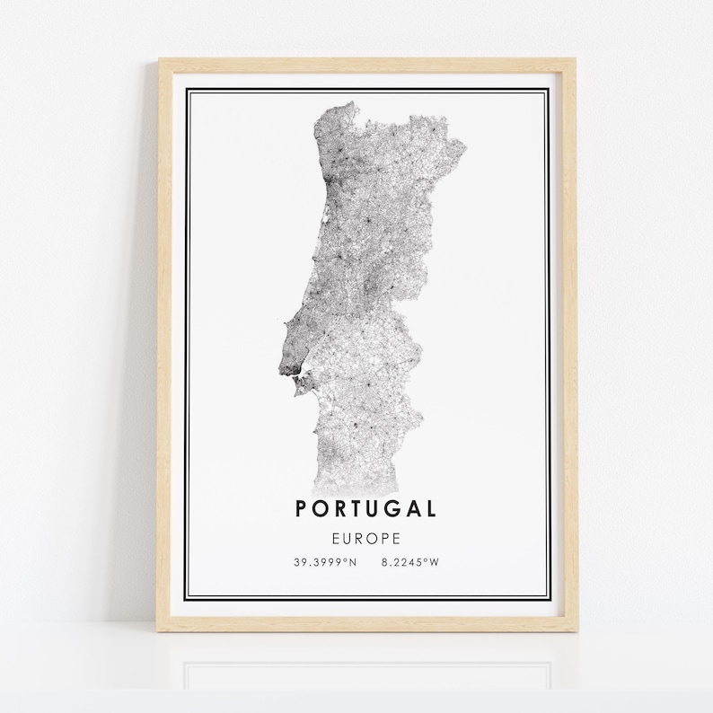 Portugal Country Map Print Poster Canvas | Portugal Country Road Map ...