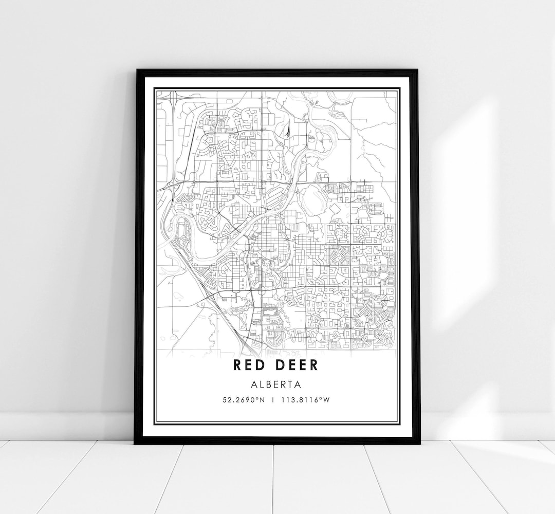 Red Deer Map Print Poster Canvas Alberta Map Print Poster Canvas Red ...