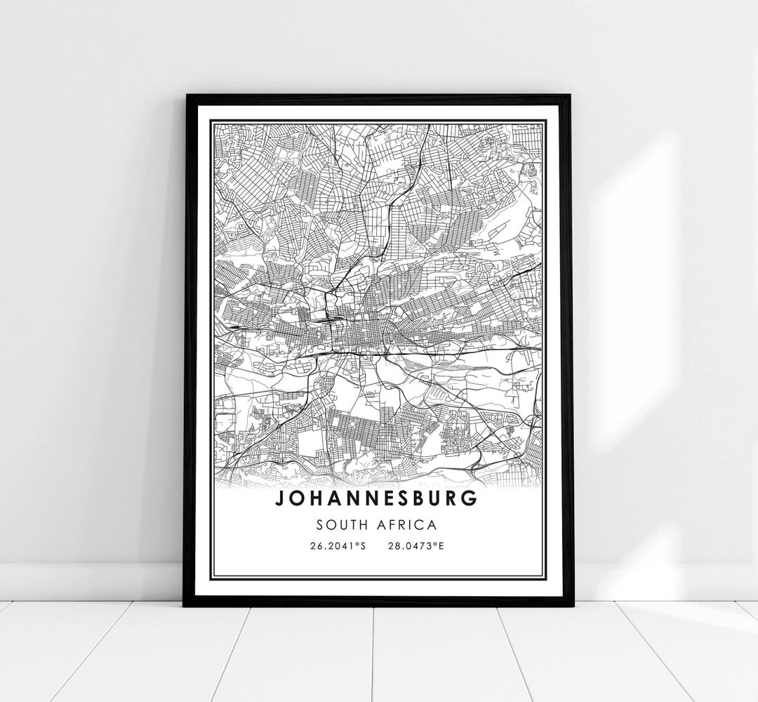 Johannesburg Map Print Poster Canvas | South Africa Map Print Poster ...