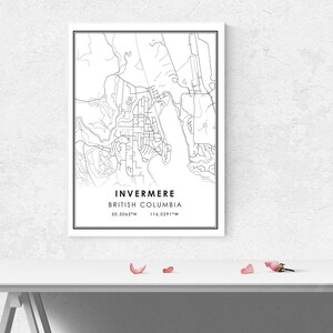 Invermere map print poster canvas British Columbia map print | Etsy