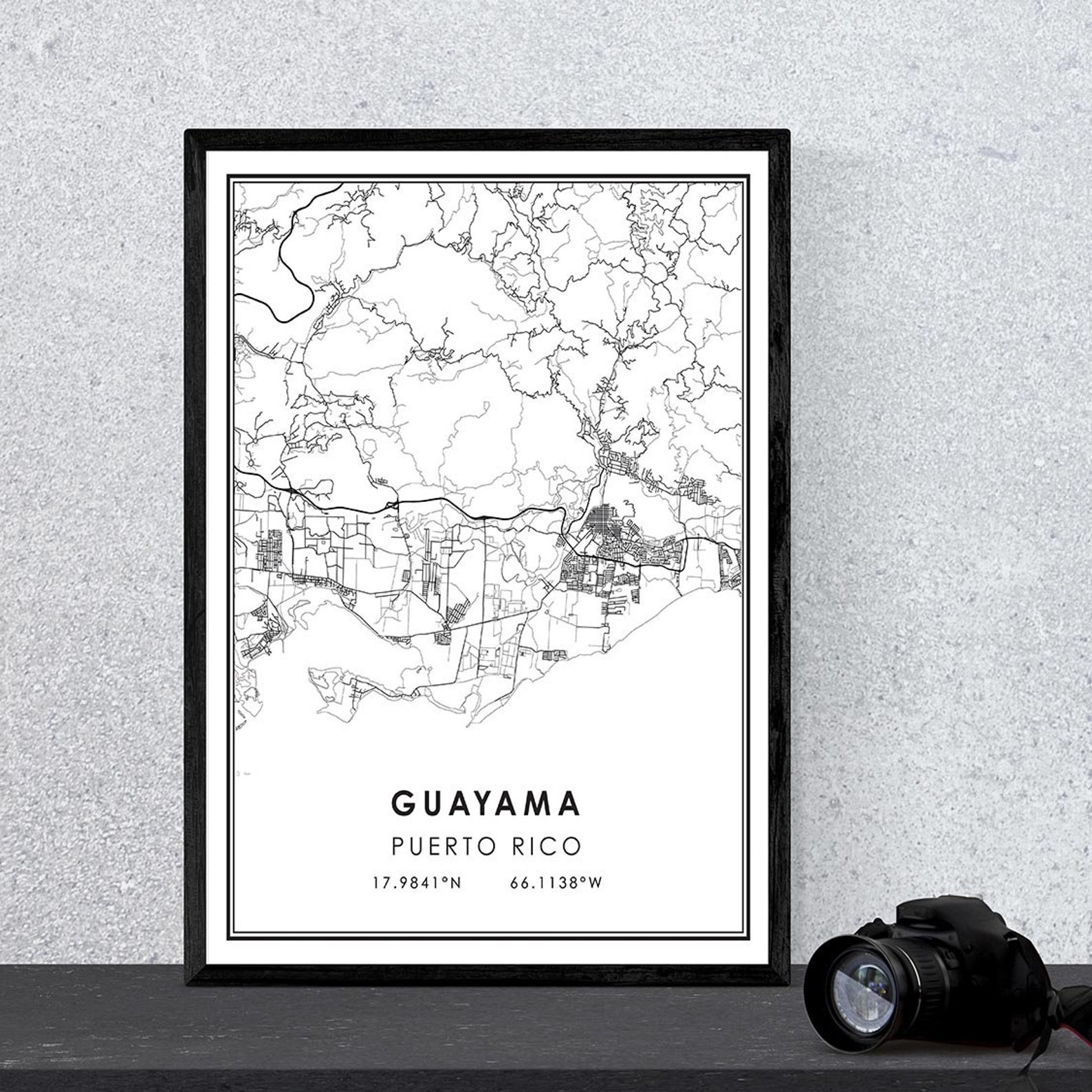 Guayama map print poster canvas Puerto Rico map print poster | Etsy