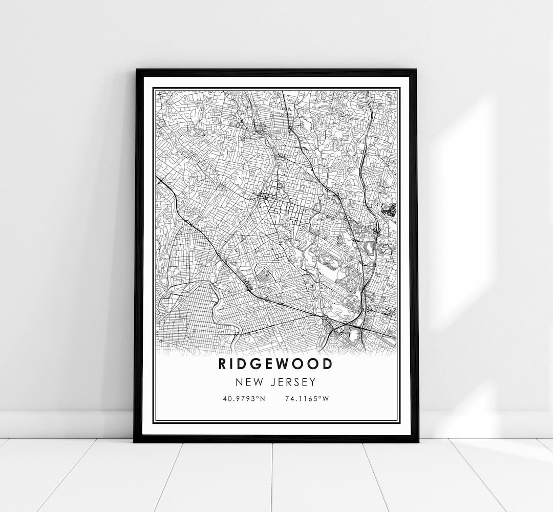 Ridgewood New Jersey Map Print Poster Canvas | New Jersey Map Print ...