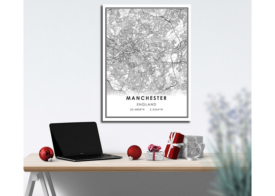 Manchester Map Print Poster Canvas England Map Print Poster | Etsy